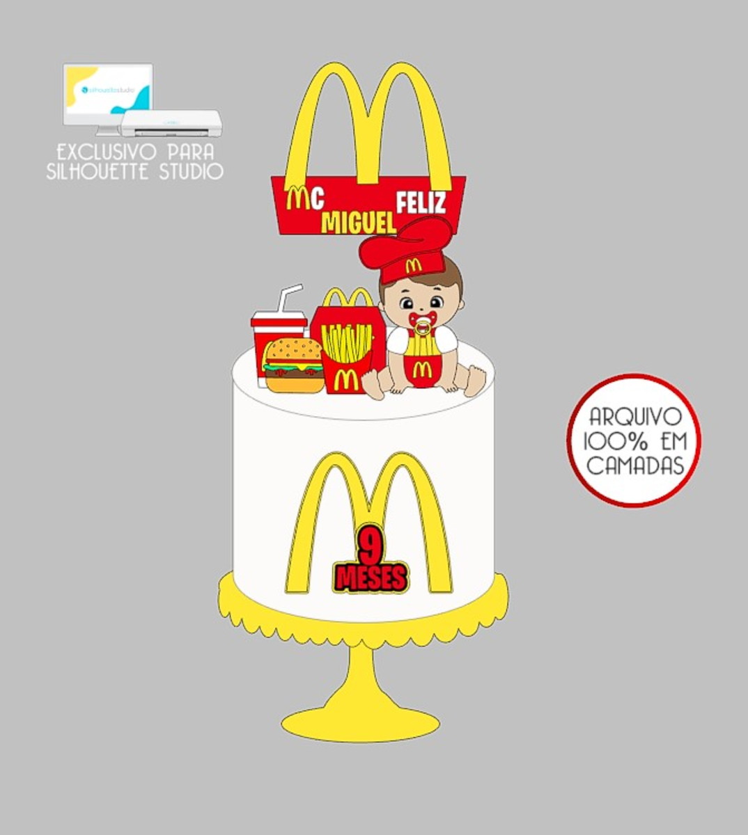 74 - Arquivo Topo de Bolo Mc Donalds Menino - Topo de Bolo Para Imprimir