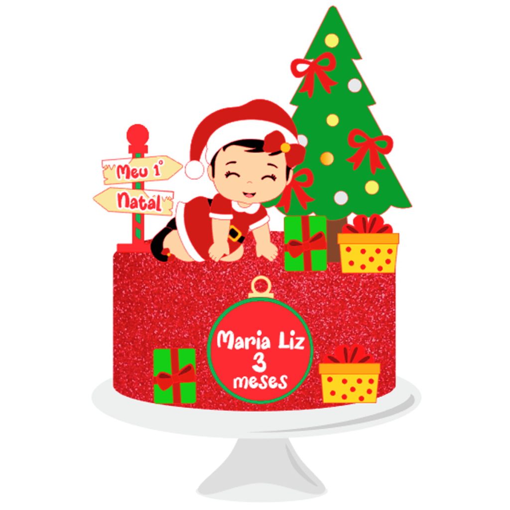 Arquivo Corte: Topo de Bolo Meu 1° Natal Menina Baby 118 - Topo de Bolo ...