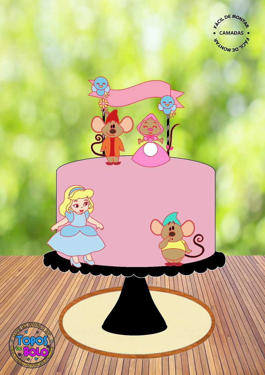 Arquivo de Corte Topo de Bolo Cinderela Cute - Topo de Bolo Para Imprimir