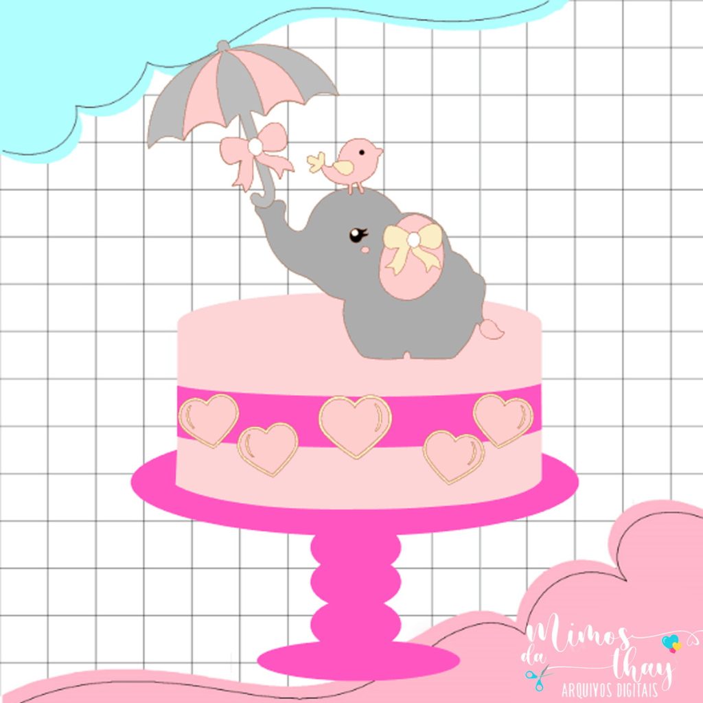 Arquivo de Corte: Topo Elefantinho Cute Menina 003 - Topo de Bolo Para ...