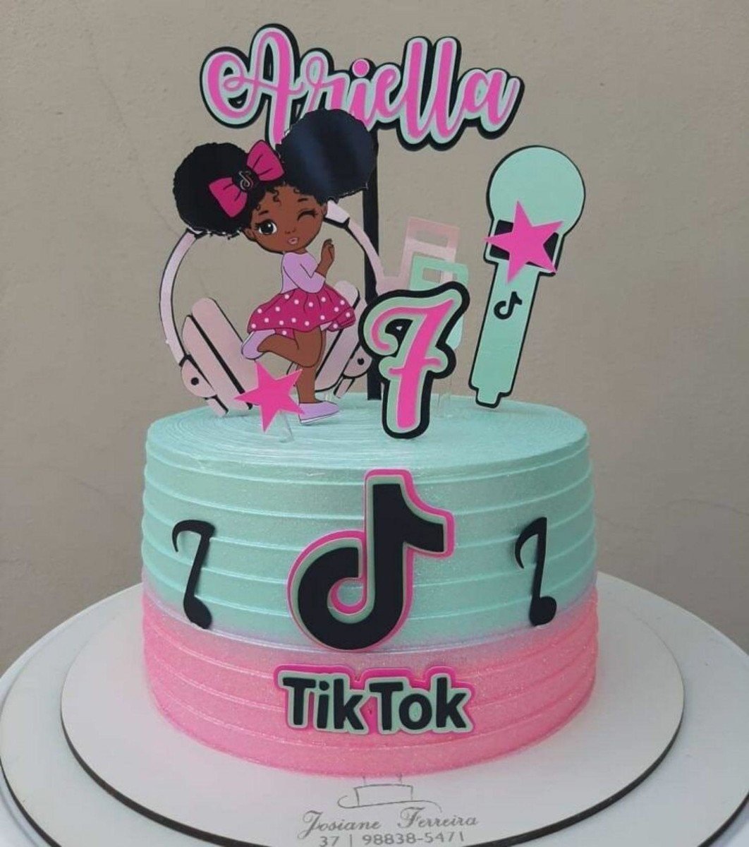 Arquivo Topo de Bolo Tik Tok Menina Afro - Topo de Bolo Para Imprimir